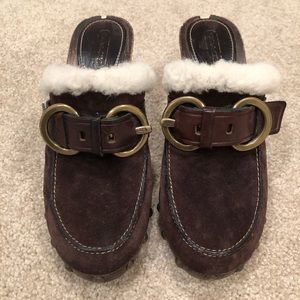Coach | Shoes | Coach Suede And Fur Double Buckle Clogs | Poshmark
